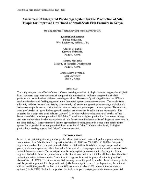 (PDF) Assessment of Integrated Pond-Cage System for the Production of ...