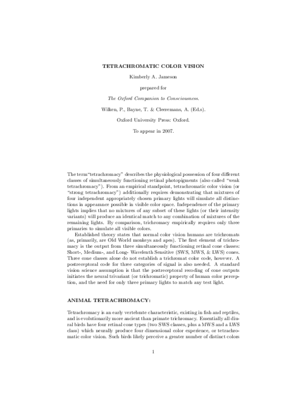 (PDF) Tetrachromatic Color Vision