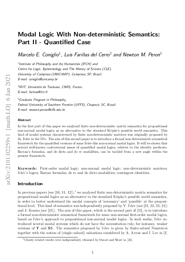(PDF) Modal Logic With Non-Deterministic Semantics: Part II—Quantified Case