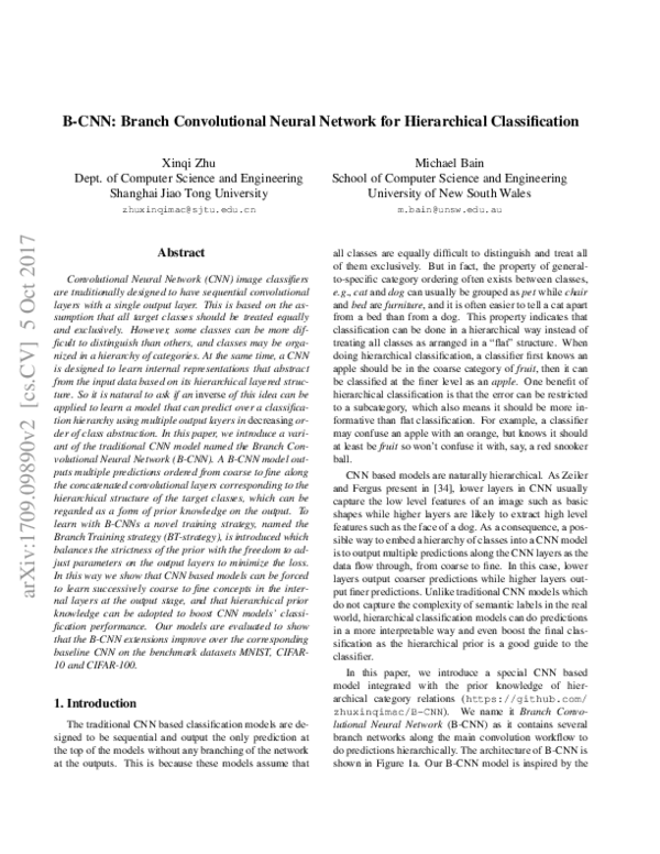 (PDF) B-CNN: Branch Convolutional Neural Network for Hierarchical Classification
