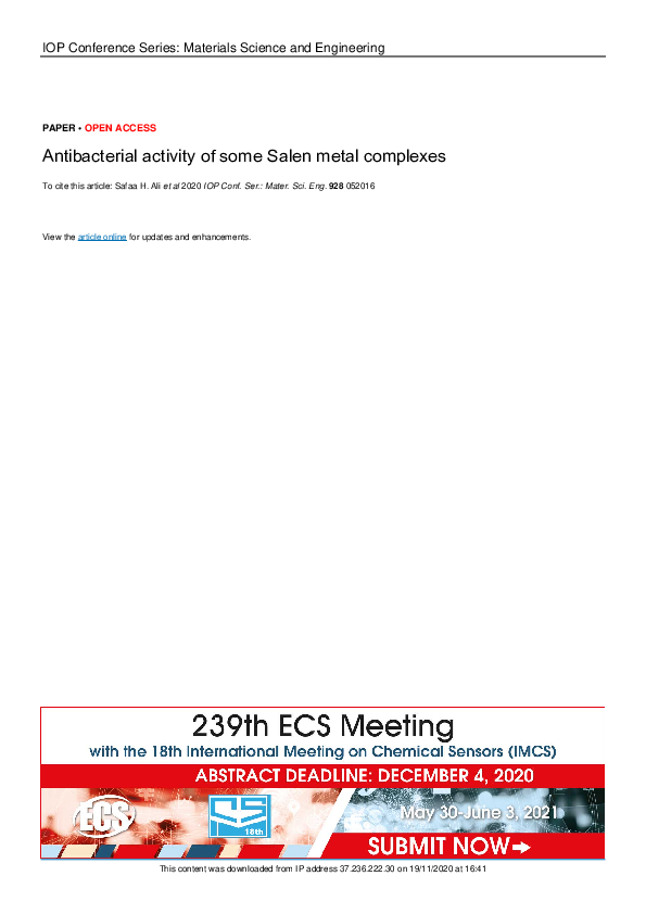 (PDF) Antibacterial activity of some Salen metal complexes | Safaa H ...