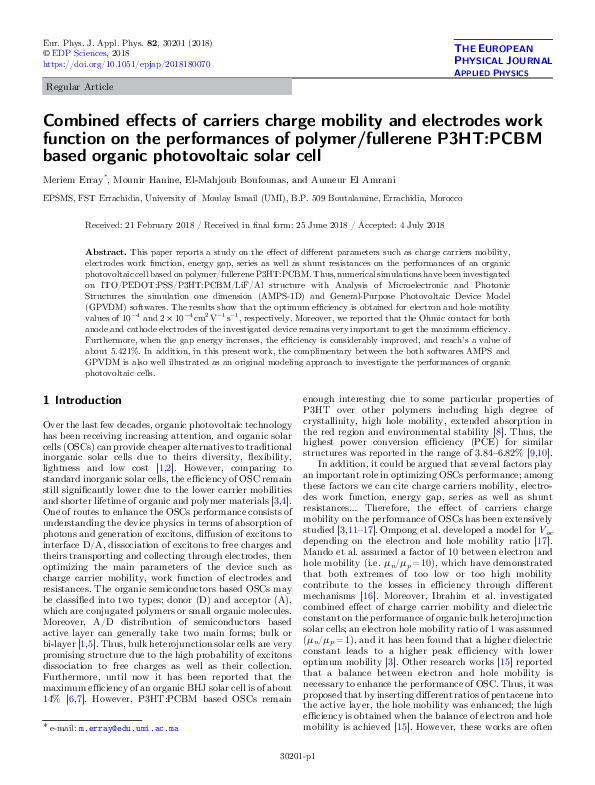 (PDF) Combined effects of carriers charge mobility and electrodes work ...