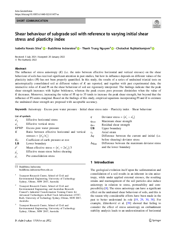 Shear behaviour of subgrade soil with reference to varying initial ...