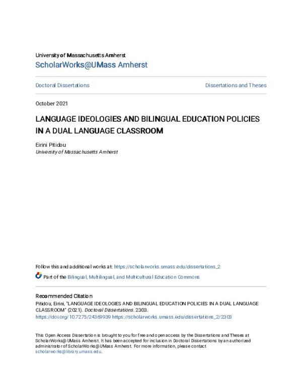 (PDF) Language Ideologies and Bilingual Education Policies in a Dual Language Classroom