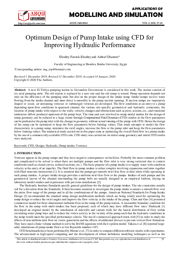 (PDF) Optimum Design of Pump Intake using CFD for Improving Hydraulic ...