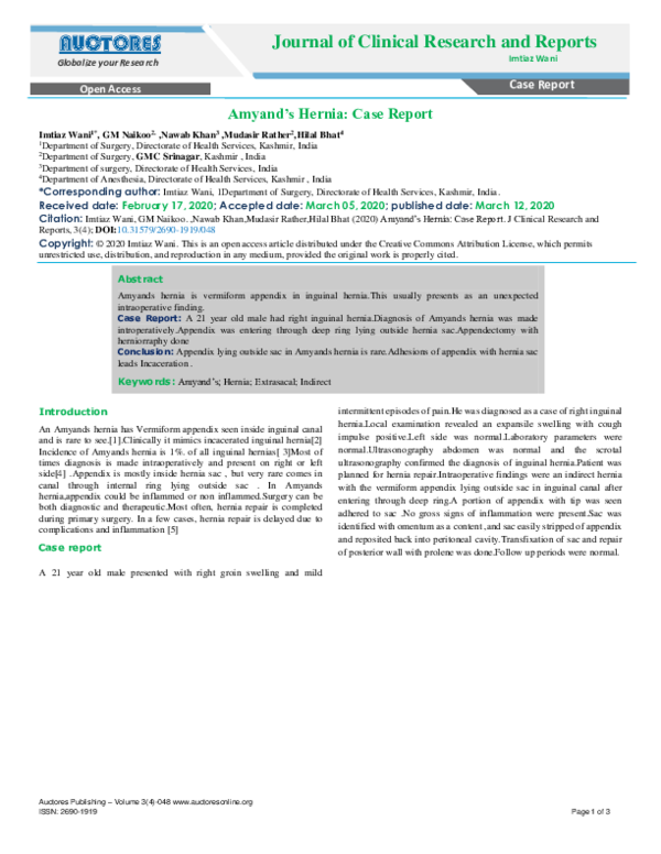 (PDF) Amyand’s hernia: Case report