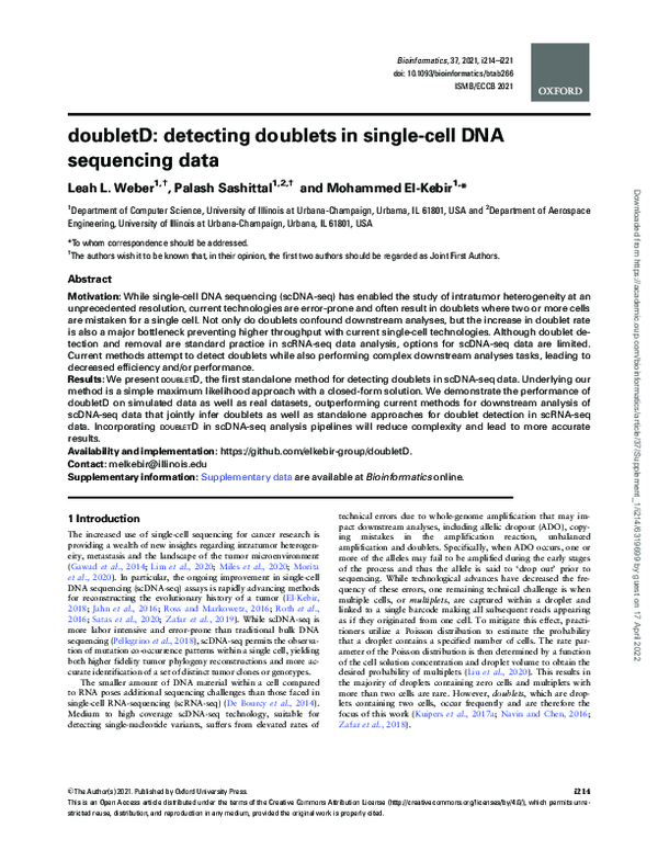 (PDF) doubletD: detecting doublets in single-cell DNA sequencing data