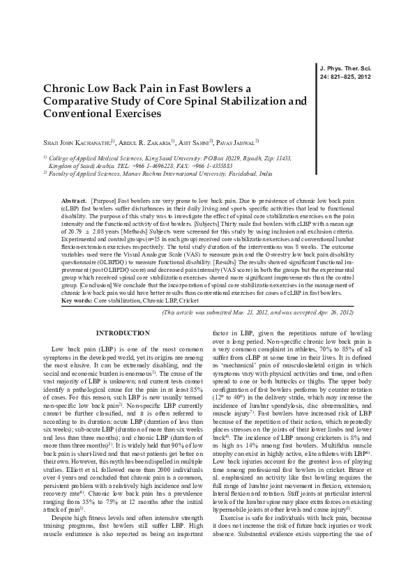 (PDF) Chronic Low Back Pain in Fast Bowlers a Comparative Study of Core ...