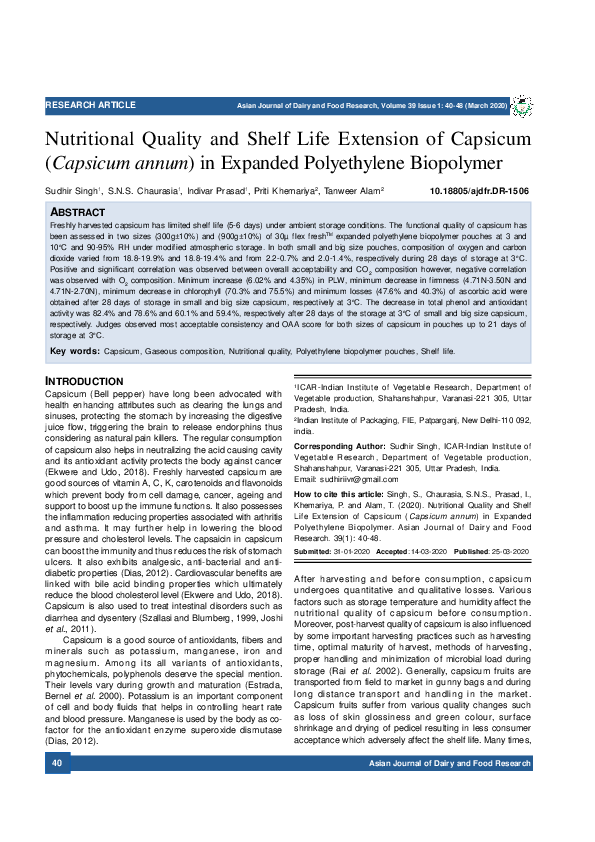 (PDF) Nutritional Quality and Shelf Life Extension of Capsicum ...
