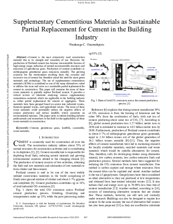(PDF) Supplementary Cementitious Materials as Sustainable Partial Replacement for Cement in the ...