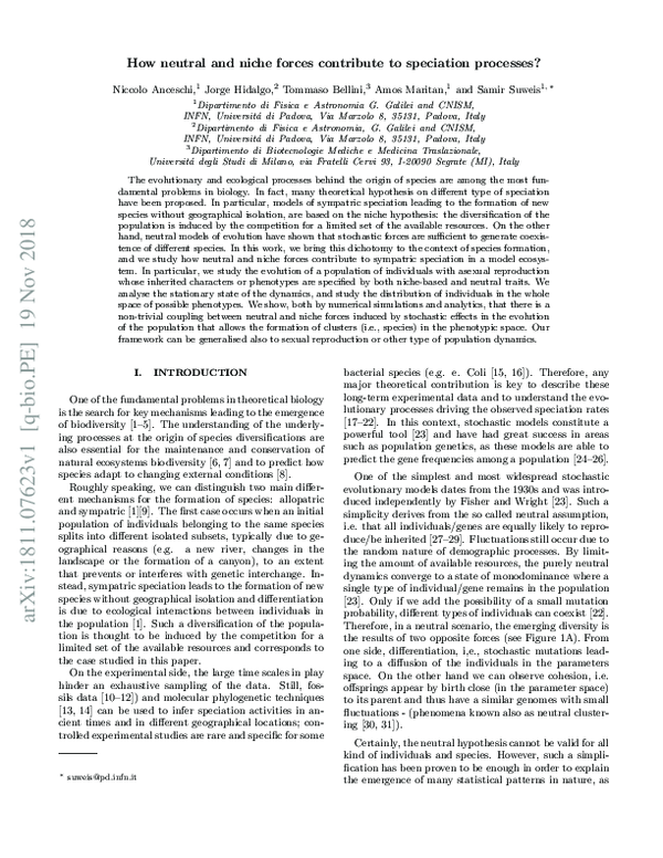(PDF) How neutral and niche forces contribute to speciation processes