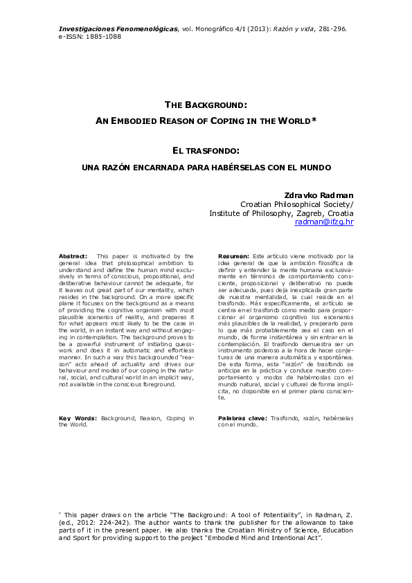 (PDF) The Background: An Embodied Reason of Coping in the World