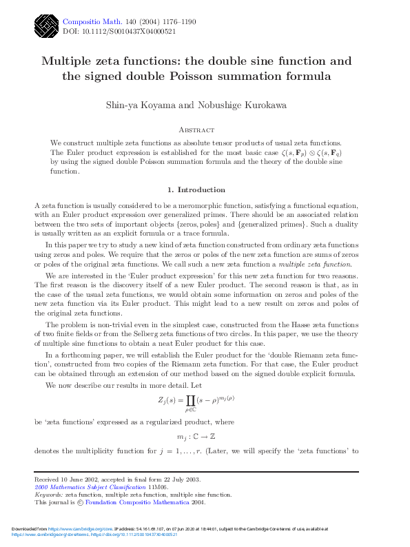 (PDF) Multiple zeta functions: the double sine function and the signed double Poisson summation ...