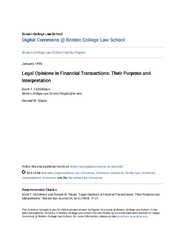 (PDF) Legal Opinions in Financial Transactions: Their Purpose and ...