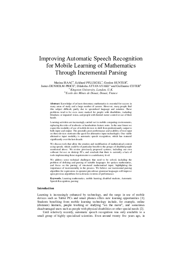 (PDF) Improving Automatic Speech Recognition for Mobile Learning of Mathematics Through ...