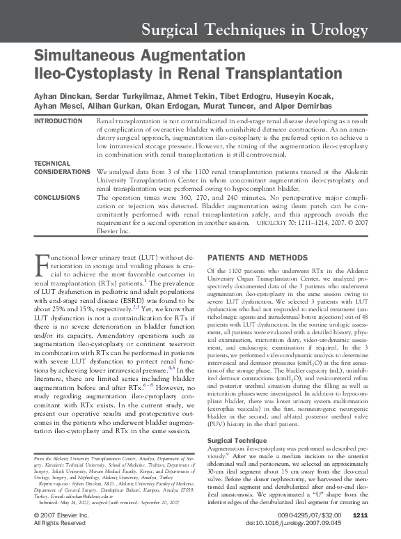 (PDF) Simultaneous Augmentation Ileo-Cystoplasty in Renal Transplantation