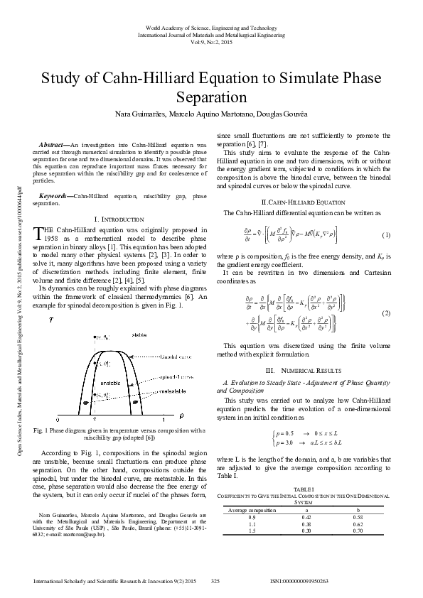 (PDF) Study Of Cahn-Hilliard Equation To Simulate Phase Separation
