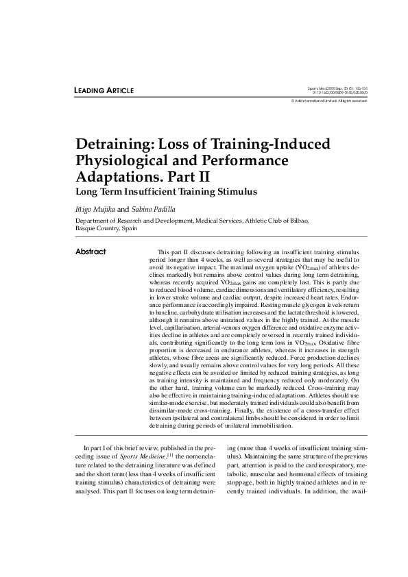 (PDF) Detraining: Loss of Training-Induced Physiological and ...