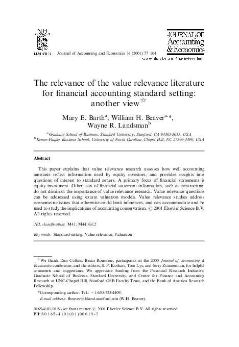 (PDF) The relevance of the value relevance literature for financial ...