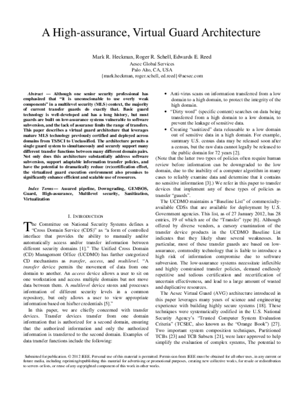 (PDF) A high-assurance, virtual guard architecture