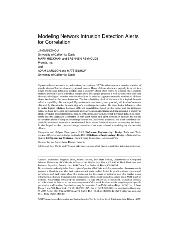 (PDF) Modeling network intrusion detection alerts for correlation
