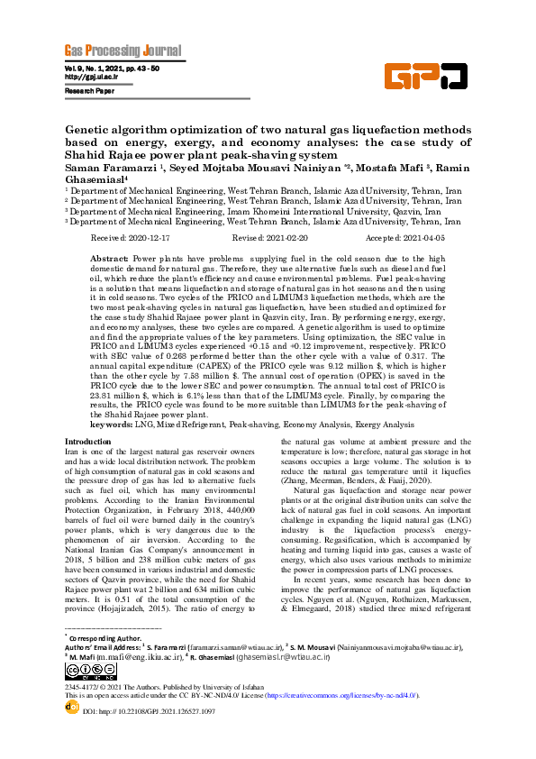 (PDF) Genetic algorithm optimization of two natural gas liquefaction ...
