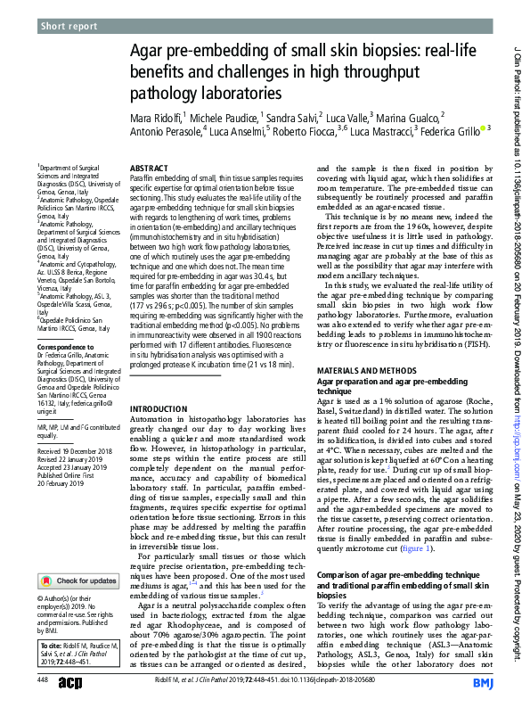 (PDF) Agar pre-embedding of small skin biopsies: real-life benefits and ...