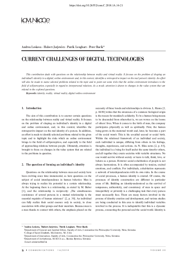 (PDF) Current Challenges of Digital Technologies | Patrik Lenghart ...