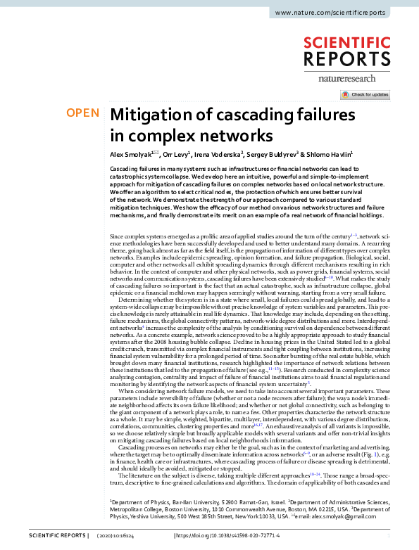 (PDF) Mitigation of cascading failures in complex networks