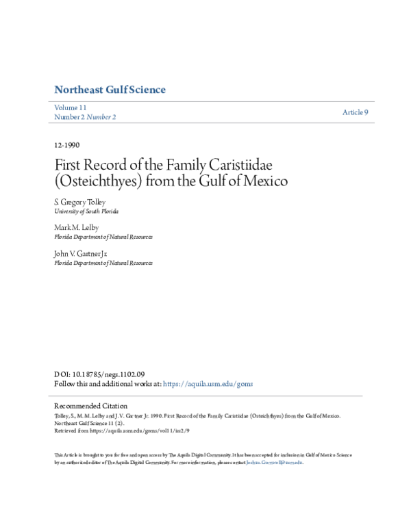(PDF) First Record of the Family Caristiidae (Osteichthyes) from the ...