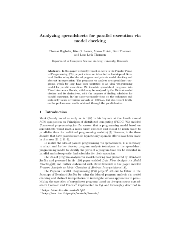 Pdf Analyzing Spreadsheets For Parallel Execution Via Model Checking