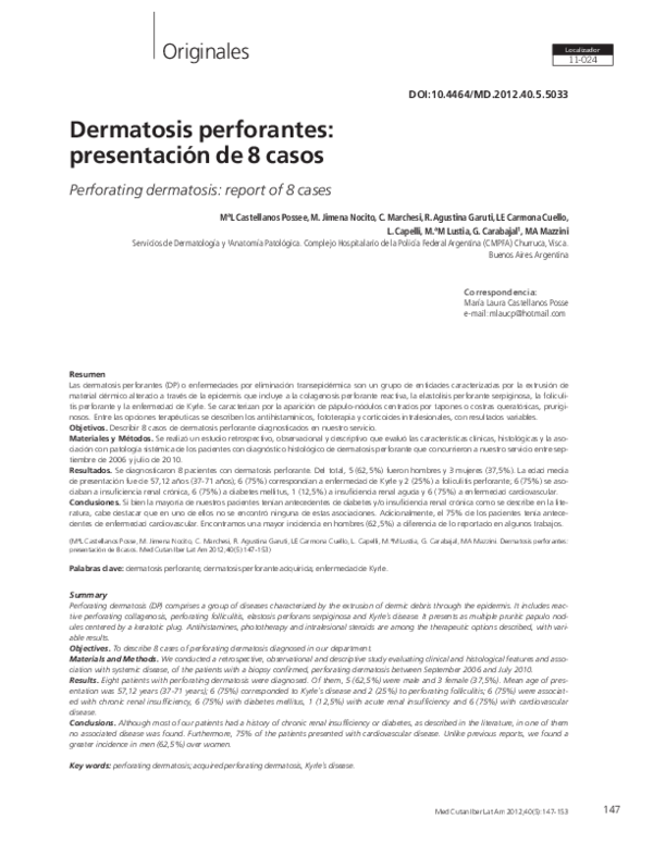 (PDF) Dermatosis perforantes: presentación de 8 casos