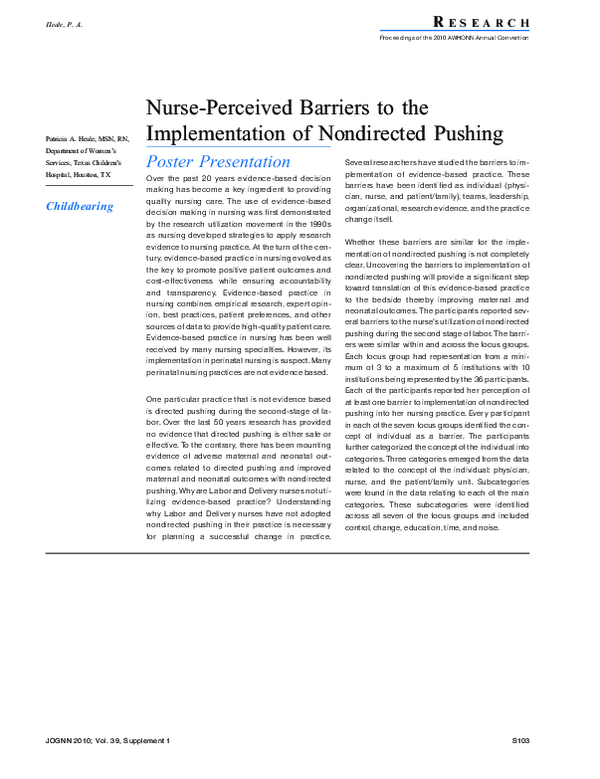 (PDF) Nurse-Perceived Barriers to the Implementation of Nondirected Pushing
