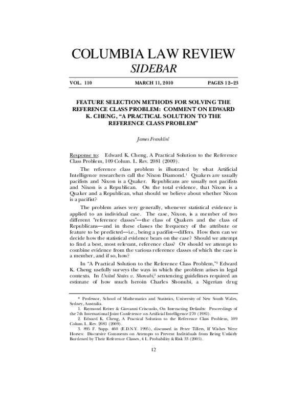 (PDF) Feature selection methods for solving the reference class problem