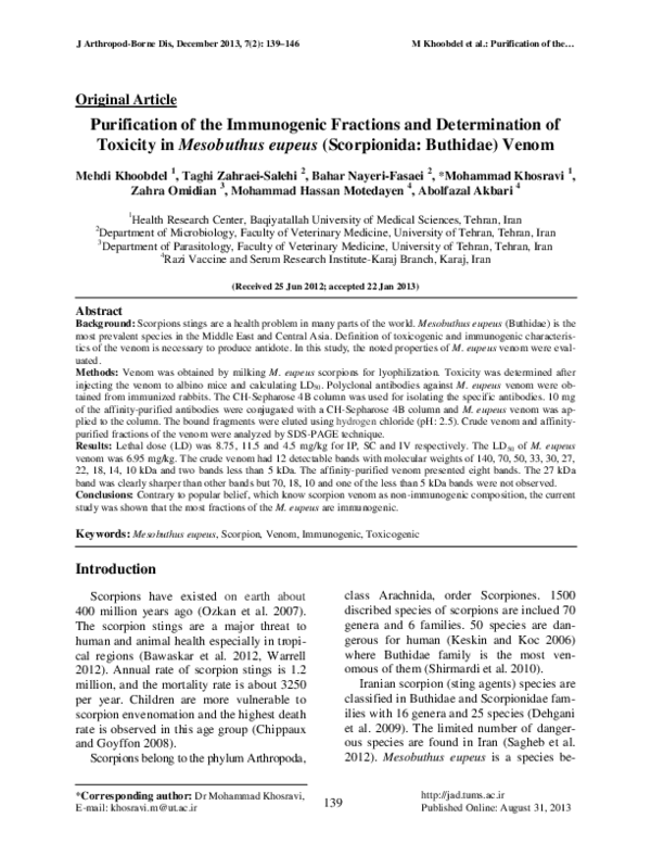 (PDF) Purification of the Immunogenic Fractions and Determination of ...