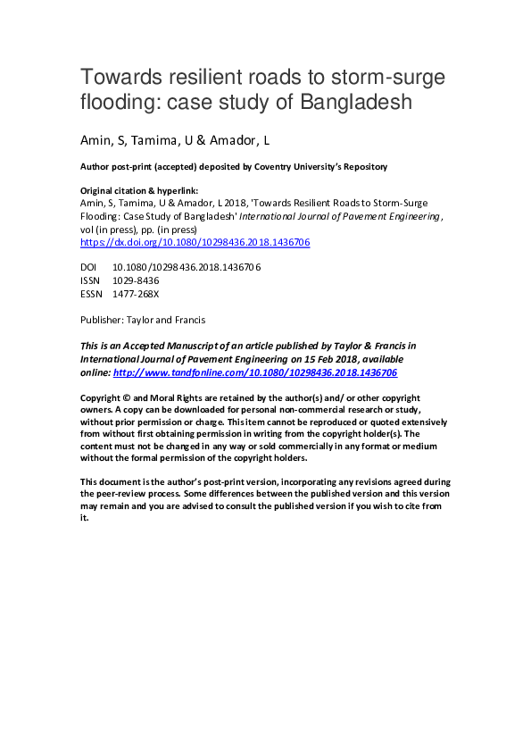 (PDF) Towards resilient roads to storm-surge flooding: case study of ...