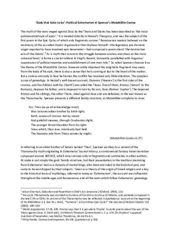 (PDF) “Gods that faine to be”: Political Euhemerism in Spenser ...