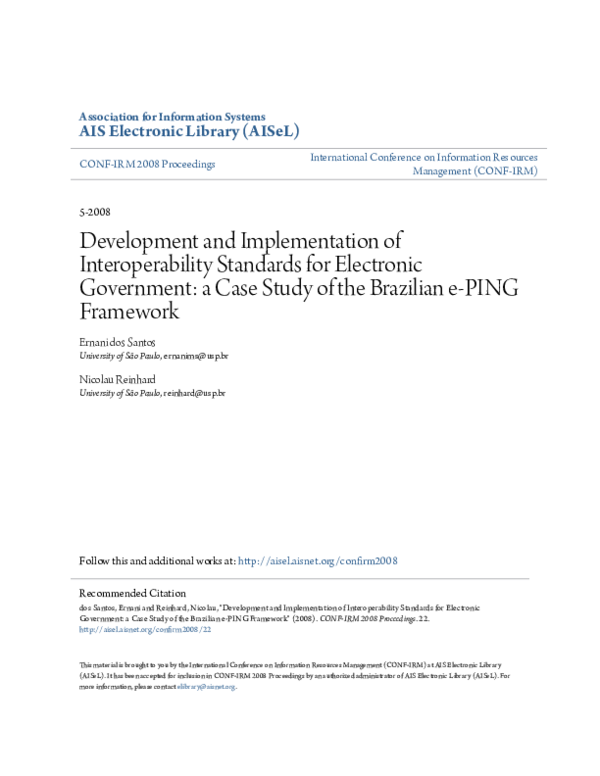 (PDF) Development and Implementation of Interoperability Standards for Electronic Government: a ...