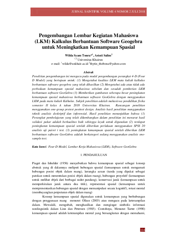 (PDF) Pengembangan Lembar Kegiatan Mahasiswa (LKM) Kalkulus Berbantuan Software Geogebra untuk ...