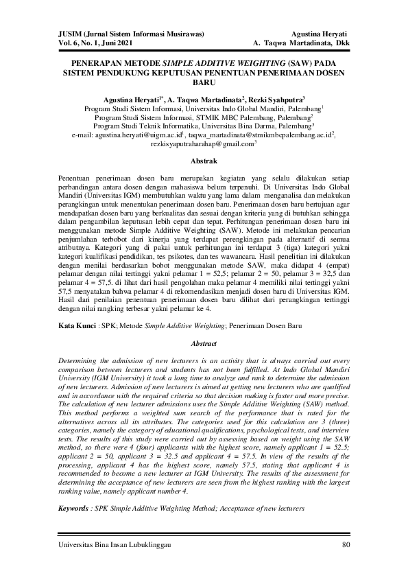 (PDF) Penerapan Metode Simple Additive Weighting (Saw) Pada Sistem Pendukung Keputusan Penentuan ...