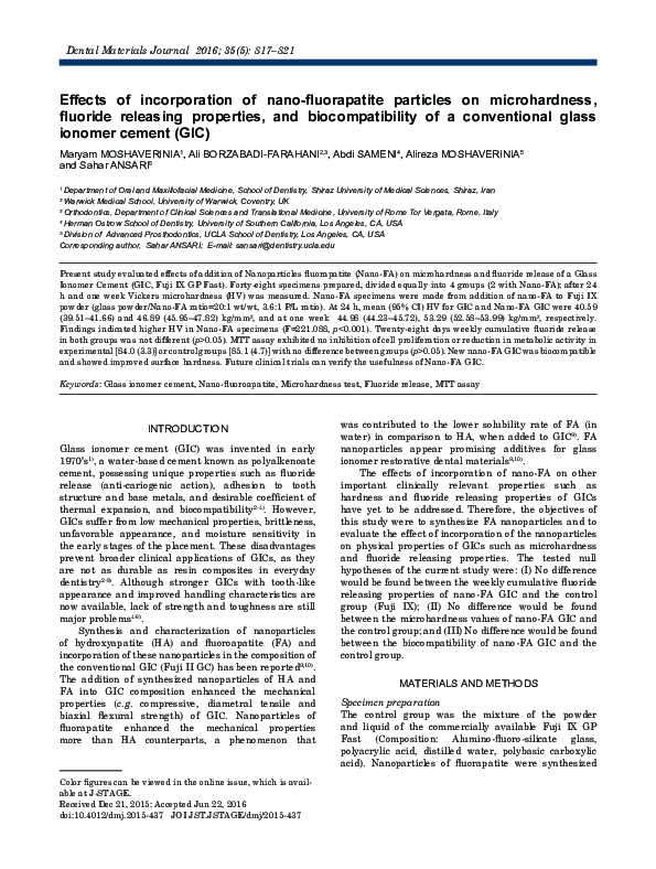 (PDF) Effects of incorporation of nano-fluorapatite or nano ...