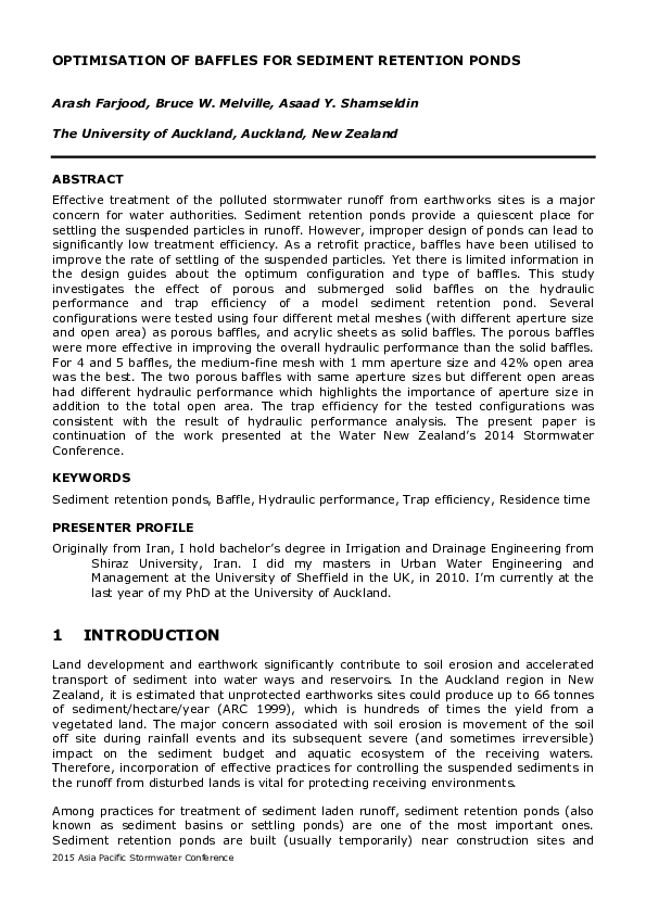 (PDF) Optimisation of baffles for sediment retention ponds