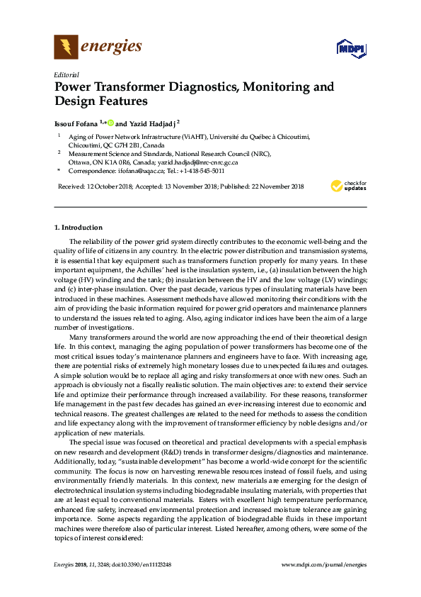 (PDF) Power Transformer Diagnostics, Monitoring and Design Features