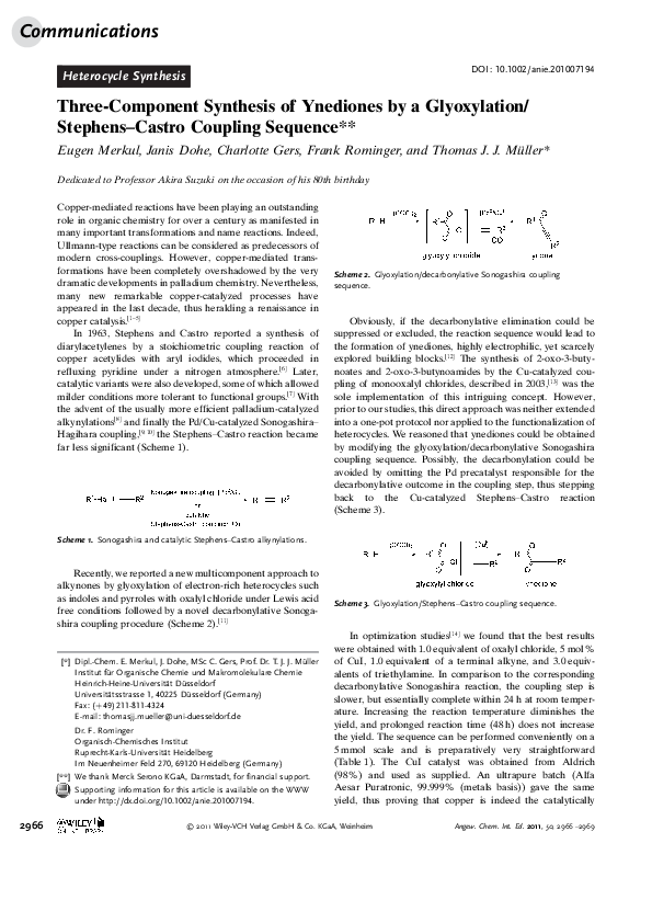 (PDF) Three-Component Synthesis of Ynediones by a Glyoxylation/Stephens ...