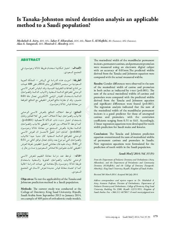 (PDF) Is Tanaka-Johnston mixed dentition analysis an applicable method ...