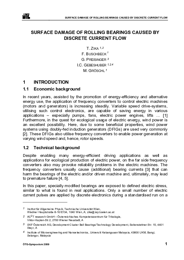 (PDF) Surface Damage of Rolling Bearings Caused by Discrete Current Flow