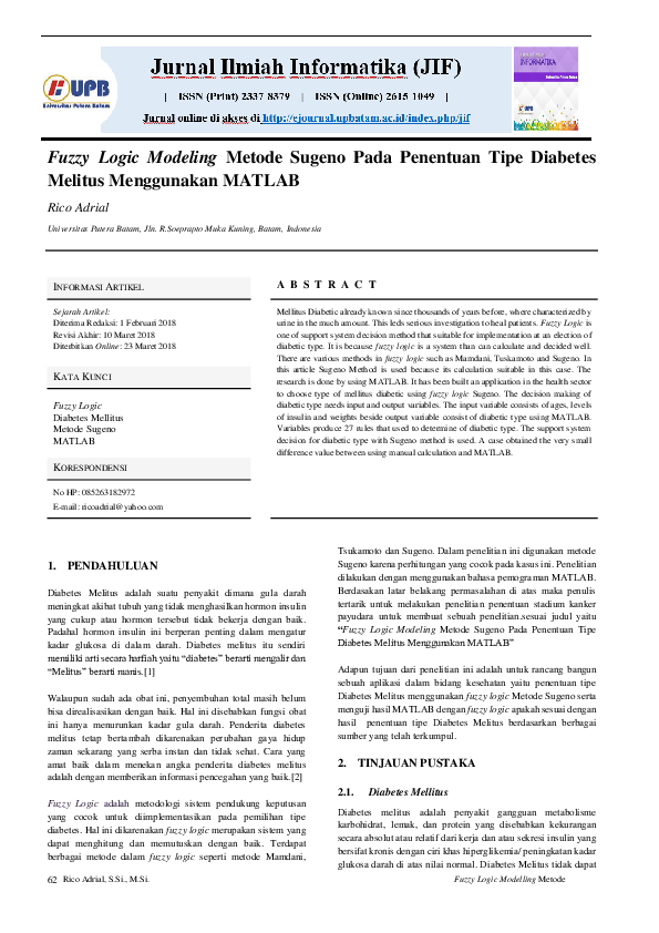 (PDF) Fuzzy Logic Modeling Metode Sugeno Pada Penentuan Tipe Diabetes ...