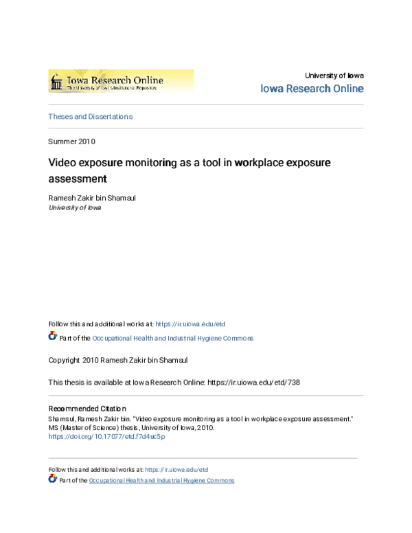(PDF) Video exposure monitoring as a tool in workplace exposure ...