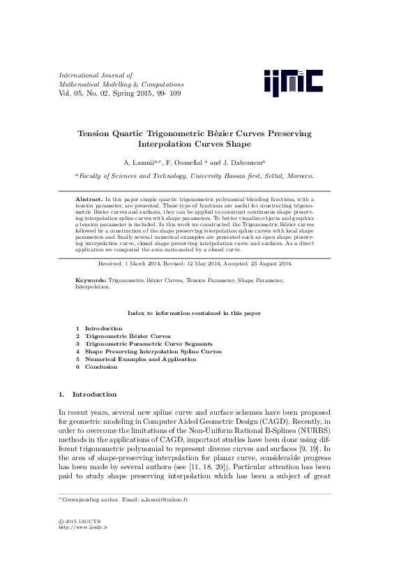 (PDF) Tension Quartic Trigonometric Bézier Curves Preserving ...