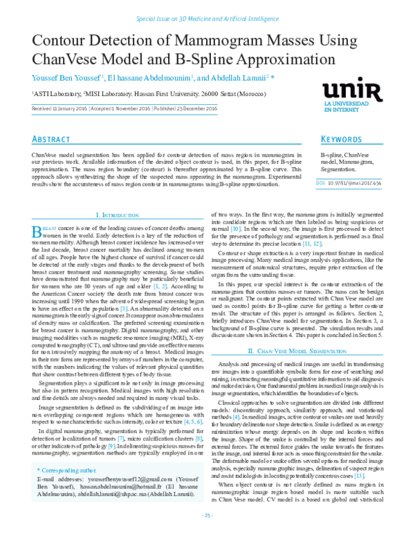 (PDF) Contour Detection of Mammogram Masses Using ChanVese Model and B-Spline Approximation ...